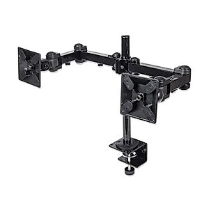 Manhattan Dual Monitor Stand Mount with Double-Link Swing Arms - Supports Two 13 in to 24 Inch Computer Screens up to 13 lbs., 180 Tilt / 180 Rotation, Clamp Mounting, Black - 420808