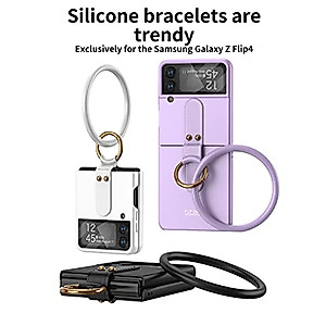 BAILI Samsung Z Flip4 Case with Ring and Silicone Bracelet, Galaxy Z Flip 4 Cover Ultra-Thin Protective Cover with Silicone Wristband Built-in Small Screen Shell Film for Samsung Galaxy Z Flip4-Black