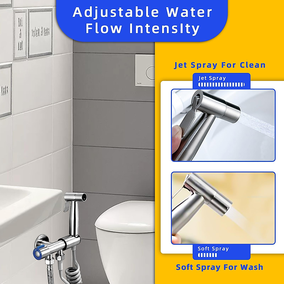 Bidet Sprayer for Toilet, Handheld Bidet Sprayer for Toilet Jet Spray for Toilet Cloth Diaper Sprayer Set Premium Feminine Hygiene Cleaning Muslim Shower Toilet Sprayer Stainless Steel Easy to Install