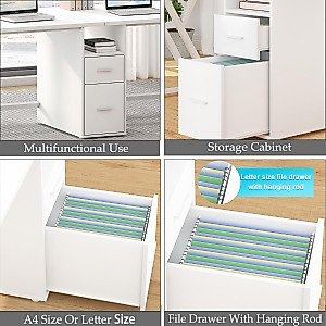 LVB Large 2 Person Desk, Modern White Computer Desk with File Cabinet, Extra Long Workstation Double Desk with Storage Shelf, Industrial PC Writing Study Dual Executive Office Desk with Drawer, 79 in