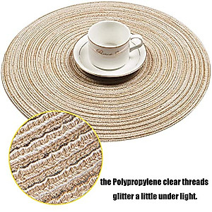 SHACOS Round Braided Placemats Set of 6 Washable 15 inch Round Placemats Kitchen Table Place Mats Round Table Mats (Beige, 6)