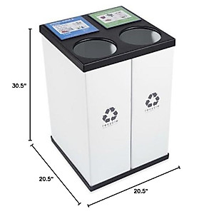 RecycleBoxBin Double Recycling Bin - Large Capacity (25 gal. per bin), All Plastic Construction, Light-Weight, with Changeable Label System