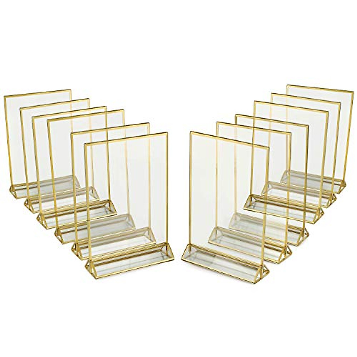 SUPER STAR QUALITY Clear Acrylic 2 Sided Frames with Gold Borders and Vertical Stand (Pack of 12)) | Ideal for Wedding Table Number Holder, Double Sided Sign, Clear Photos, Menu Holders