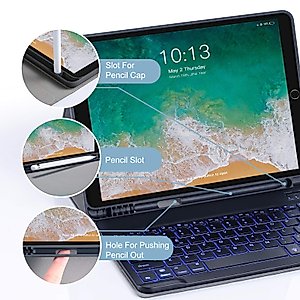 iPad Keyboard Case for Air 3rd Gen 10.5" (2019), iPad Pro 10.5" (2017), iPad 9th/8th/7th 10.2'', Magnetic Detachable Wireless Bluetooth Keyboard, Smart Keyboard Case with Back-lit and Pen Holder,Black