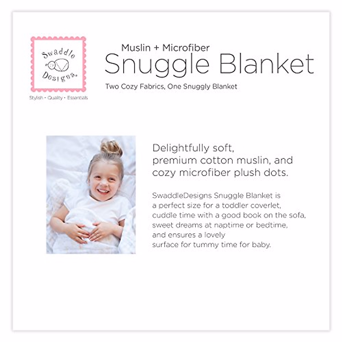 SwaddleDesigns Snuggle Blanket, Microfiber and Cotton Muslin, Sterling Little Lamb and Plush Dots