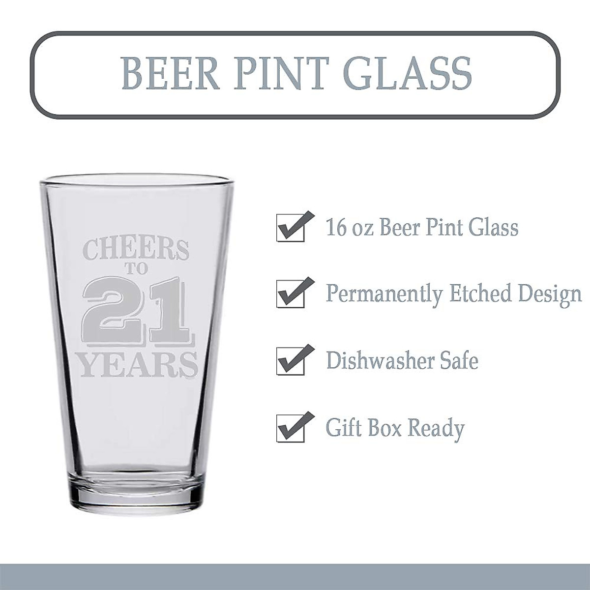 Veracco Cheers To 21 Years Twenty First Pint Beer Glass 21st Birthday Gift For Him Her (Clear, Glass)