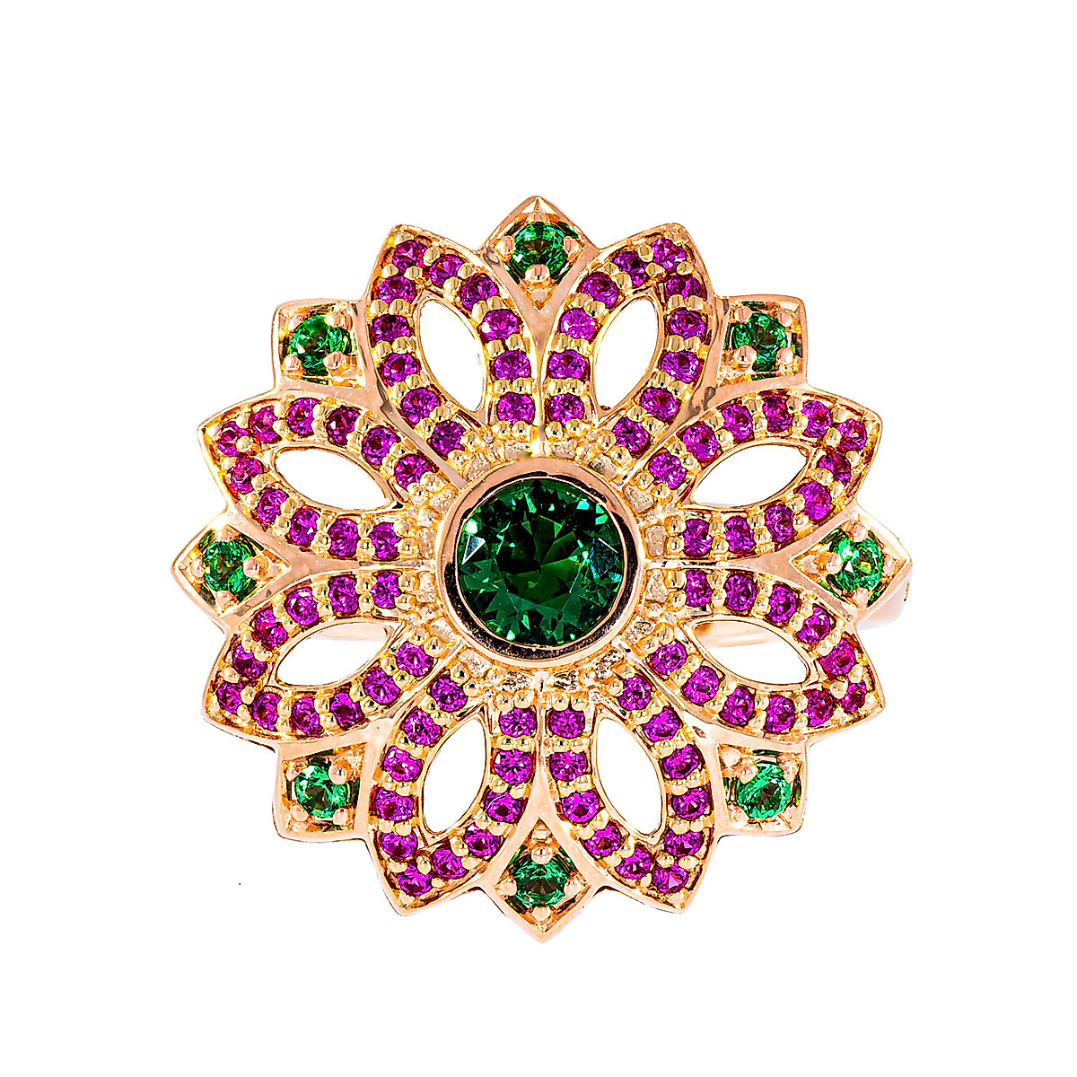 ETHNIQ Carrington Collection Floral Rings adorned with Ruby & Emerald Cubic Zirconia Gift Ideas for Finance Girlfriend Mother Women's Ring size 5.5