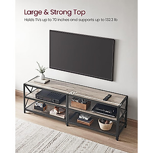 VASAGLE TV Stand, TV Console for TVs Up to 70 Inches, TV Table, 63 Inches Width, TV Cabinet with Storage Shelves, Steel Frame, for Living Room, Bedroom, Greige and Black ULTV095B02