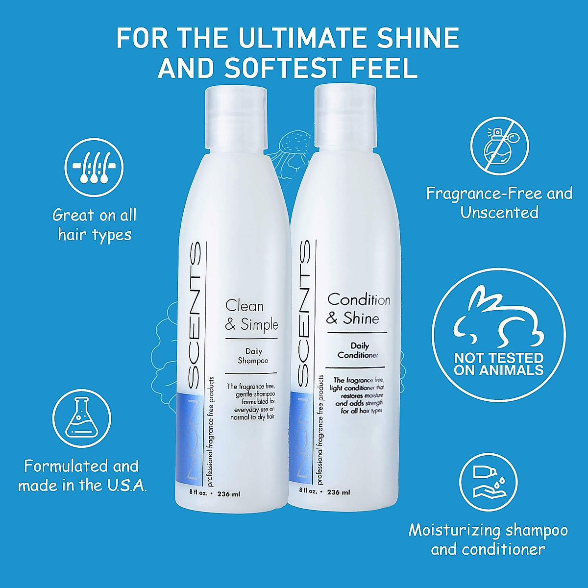 Nonscents Original Formula Fragrance Free Shampoo and Conditioner Set, Hydrating Shampoo for Dry Hair, Moisturizing and Unscented Shampoo and Conditioner for All Hair Types | Made in USA