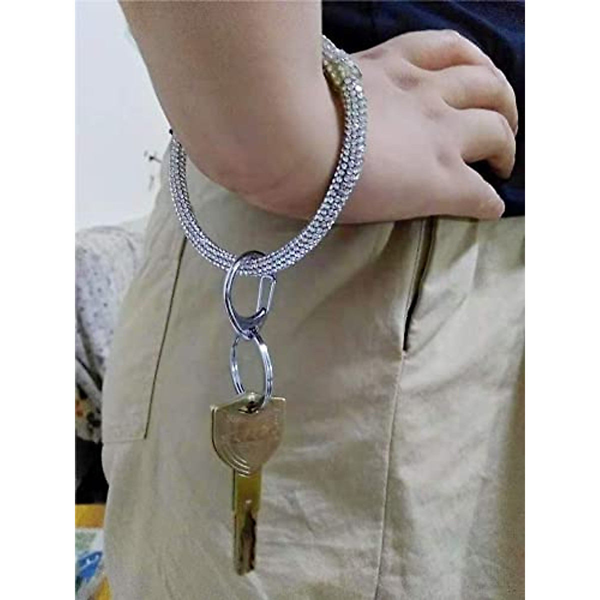 Bling Buy Rhinestone Wearable Keyring Bangle Sparkle Bracelet keychain Wristlet Key Chain for Women, Silver, 3 Inch