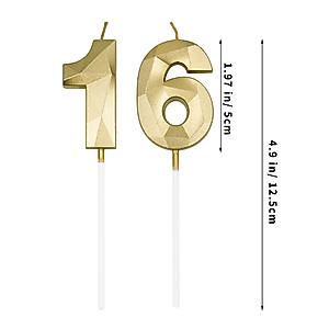 16th & 61st Birthday Candles for Cake, Gold Number 16 61 3D Diamond Shaped Candle Birthday Decorations Party Supplies for Girls, Boys, Women or Men