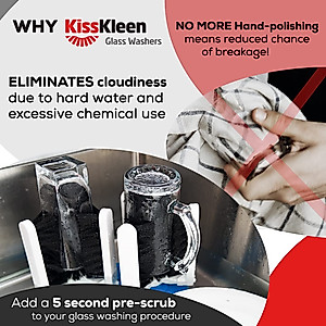 KissKleen Glass Cleaner Brush - Bar and Restaurant Commercial Glass Washer Brush for 2 Glasses - Wine Glass, Bottle, and Cup Washer to Remove Water Spots & Stains