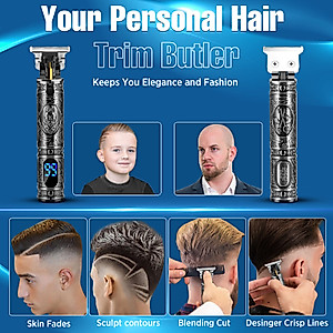 LURNOFY Cordless Hair Trimmer for Men Professional Electric Hair Clippers - Mens T-Blade Beard Trimmer Zero Gapped Edgers Rechargeable Close Cutting Haircut Kit (Silver)