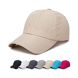 YuMENo Unisex Summer Adjustable Mesh Baseball Cap Lightweight Breathable Sports Running Reflective Plain Hat Khaki