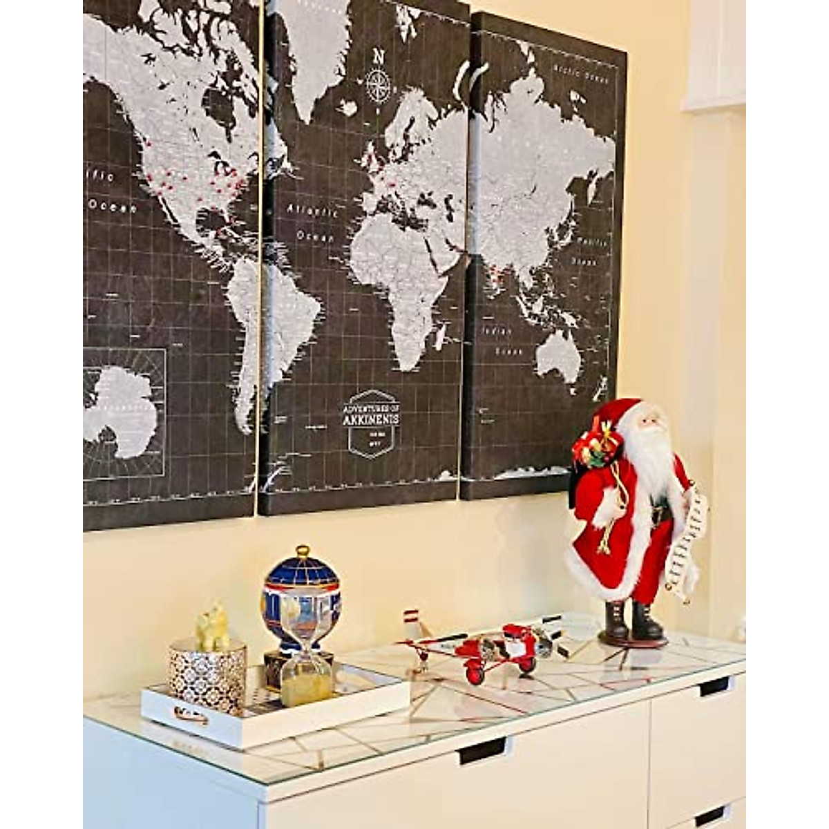 Conquest Maps World Travel Map with Pins Modern Slate Style Push Pin Travel Map Cork Board, Track Your Travels w/a Handmade Unique Canvas Pinable Map (36" x 24")