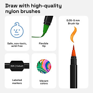 ARTISTRO 12 Watercolor Markers Set – Gift for Girls, Teens & Beginners – Includes Brush Pens, Fineliner and Water Brush – Vibrant, Non-Toxic, Washable – Ideal for Art, Calligraphy & Fun