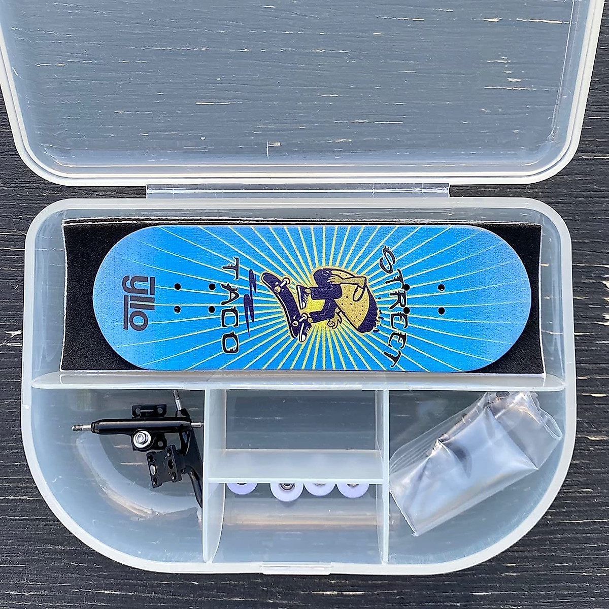 Yllo Street Taco Complete 5 Ply Wood 100mm x 33mm Fingerboard with Upgraded 32mm Trucks, Lock Nuts, CNC Wheels