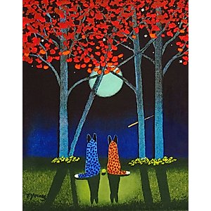 Red Blue Heeler Australian Cattle Dog Art PRINT by Todd Young AUTUMN FULL MOON
