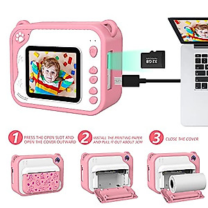 USHINING Instant Print Camera for Kids, 12MP Digital Camera for Kids Aged 3-12 Ink Free Printing 1080P Video Camera for Kids with 32GB SD Card,Color Pens,Print Papers (Pink)