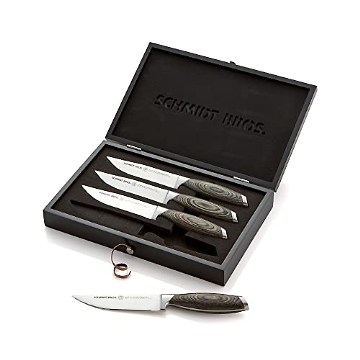 Schmidt Brothers -Bonded Ash 4-Piece Jumbo Steak Knife Set, High-Carbon German Stainless Steel Cutlery in a Wood Gift Box