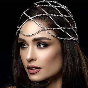 NAISKA Gold Rhinestone Headbands Chain Wedding Bride Crystal Headpieces Caps Vintage 1920S Party Flapper Hair Headband Jewelry Gatsby Hair Accessories for Women and Girls