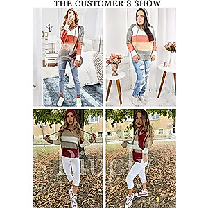 SHEWIN Womens Striped Color Block Lightweight Knit Sweater Hoodies Casual Long Sleeve V Neck Drawstring Pullover Sweatshirts Fall Sweaters for Women 2023,US 12-14(L),Sky Blue