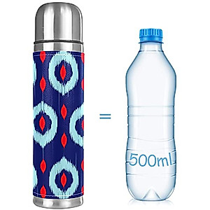 Ikat Magnolia Blue Print Stainless Steel Water Bottle Leak-Proof, Double Walled Vacuum Insulated Flask Thermos Cup Travel Mug 17 OZ