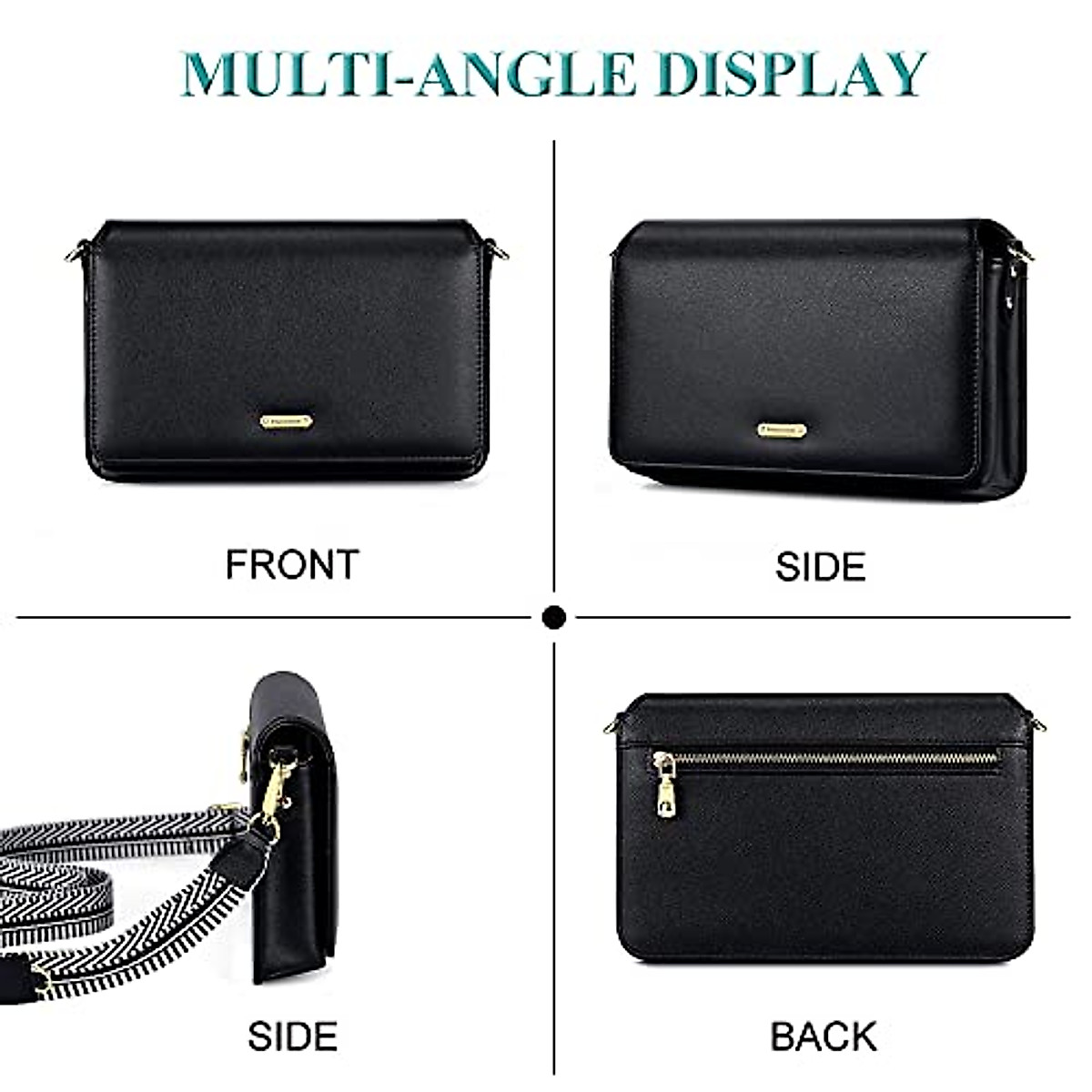 Peacocktion Small Crossbody Cell Phone Purse for Women, Shoulder Side Handbags with Coin Purse Pouch 2 Size Bags, Black