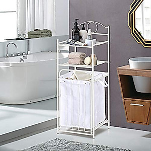 VECELO Laundry Hamper with Removable Liner Bag, Tilt Out Clothes Basket and 2-Tier Storage Organizer Design, for Bathroom/Bedroom/Nursery, White