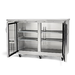 PEAKCOLD 2 Glass Door Commercial Back Bar Cooler; Stainless Steel Under Counter Refrigerator; 60" W