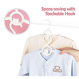 HGYZE Baby Hangers for Closet 20pcs, White Kids Clothes Hanger Plastic, 11-14" Adjustable Bulk Perchas for Newborn, Non-Slip Children Outfit Bear Hanger for Girl Boy Toddler Infant Nursery Clothing