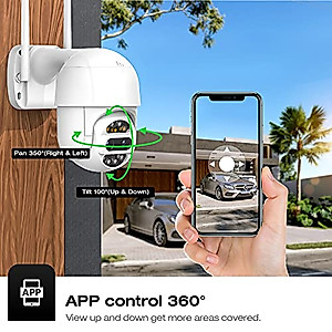 Topiacam PTZ Security Camera Outdoor, 4X Optical Zoom, 350°Pan 100°Tilt, Wi-Fi Home Surveillance Camera with Motion Detection, Floodlight & Siren Alarm, Color Night Vision, 2-Way Audio, White(AP30)
