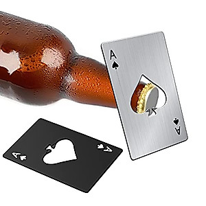 zoocm Poker Card Stainless Steel Flat 2 Pcs Beer Opener, Portable Ace of Spades Credit Card Size, Can Opener for Wedding Party Bar (Black), (MAN002)