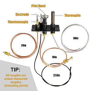 10002264 Propane & Natural Gas Fireplace Pilot Assembly, Include Pilot Tube, Thermocouple, Thermopile, and Ignitor Wire. Used for Fireplaces and Stoves.