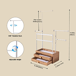 ProCase Jewelry Organizer Wooden Jewelry Box with 2 Drawers for Women Girls Mothers Day Gift, 5 Tiers Height Adjustable Jewelry Holder Organizer Necklace Stand Earring Storage Rack -White