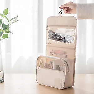 Yeegras Hanging Toiletry Bag for Women, Travel Size Toiletries bags with Hook, Travel Makeup Bag for Cosmetic Storage Organizer Beige