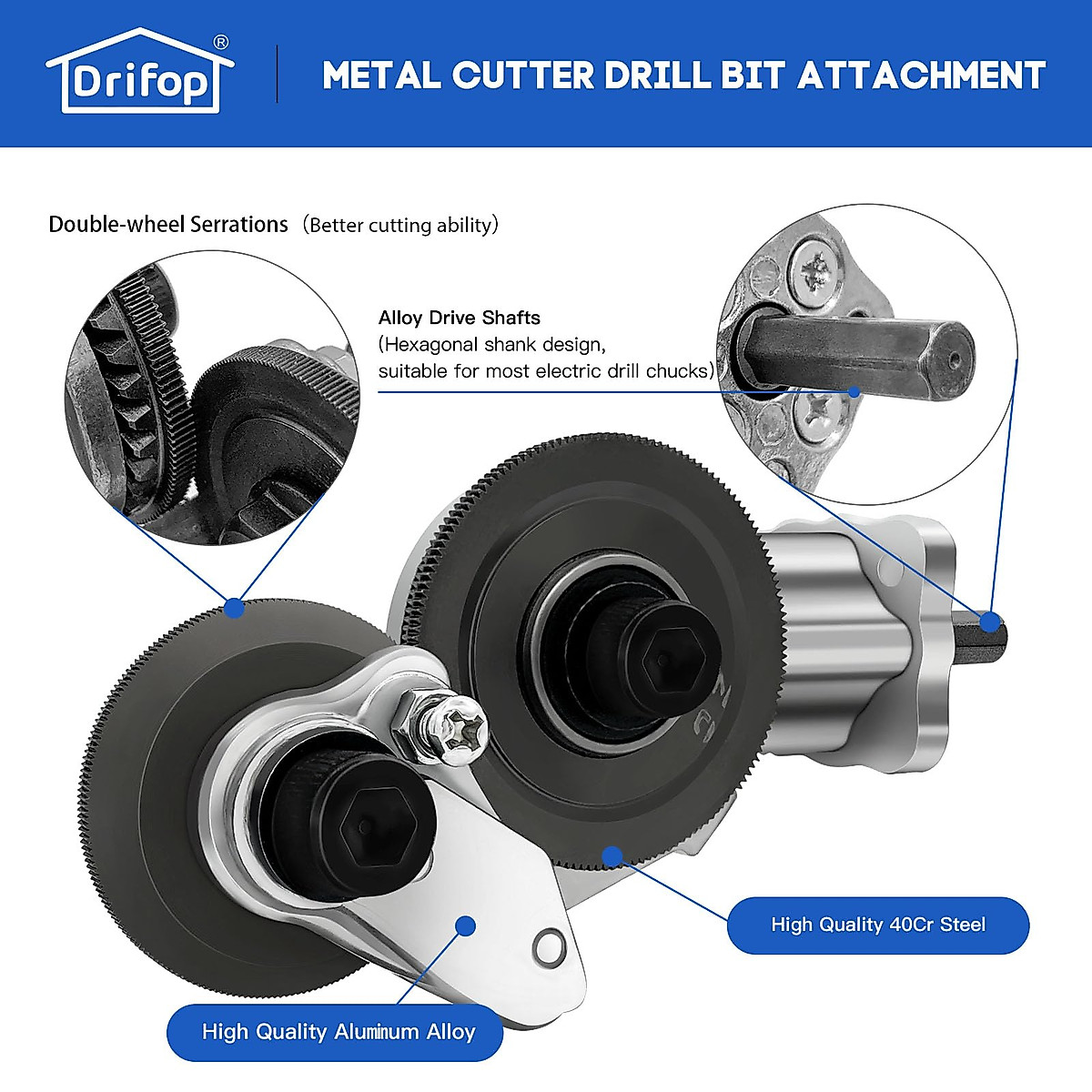 Drifop Upgraded Electric Drill Plate Cutter, Metal Nibbler Drill Attachment, Sheet Metal Cutter with Adapter, DIY Metal Drill Attachment for Cutting Iron, Whiteboard, Steel, Copper, Aluminum