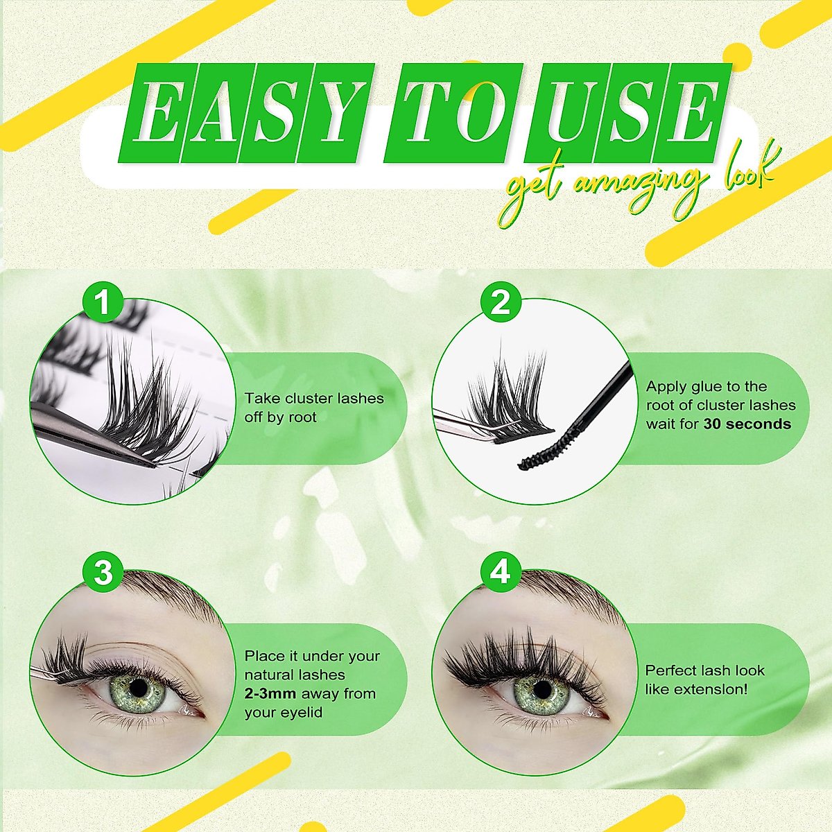 Alice DIY Lash Extensions Clusters Eyelashes L Curl Lash Clusters Cat Eye Individual Lashes Fluffy Wispy DIY Cluster Lashes Extensions False Eyelashes by ALICE Black