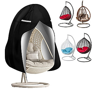 Outdoor Furniture Cover Stacking Chair Cover & Patio Hanging Egg Chair Cover Waterproof, Wind-Proof Swing Egg Chair Cover, Outdoor Furniture Covers for Egg Chair Covers with Storage Bag, Black