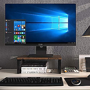 OROPY Vintage Wood Monitor Stand Riser, Multi-Purpose Desktop Storage Organizer Shelf for Laptop Computer, 15.7”L X 9”W X 5.5”H(Dark Brown)