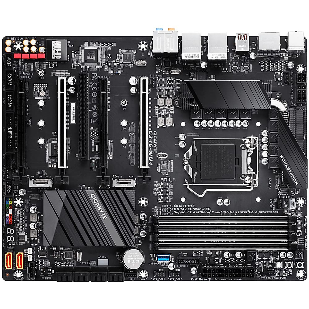 GIGABYTE C246-WU4 (Intel/C246 Express Chipset/ATX/DDR4/Dual Intel Server GbE LAN/10xSATA3/2xM.2/Server Motherboard)