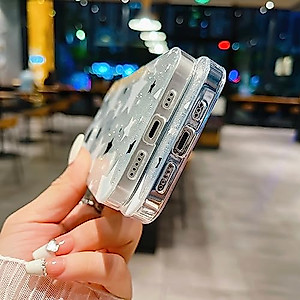 HYUEKOKO Compatible with iPhone 13 Case Bling Glitter White Black Stars Case for Women Girls, Slim Hard Back Clear Phone Case Cover for iPhone 13 6.1''