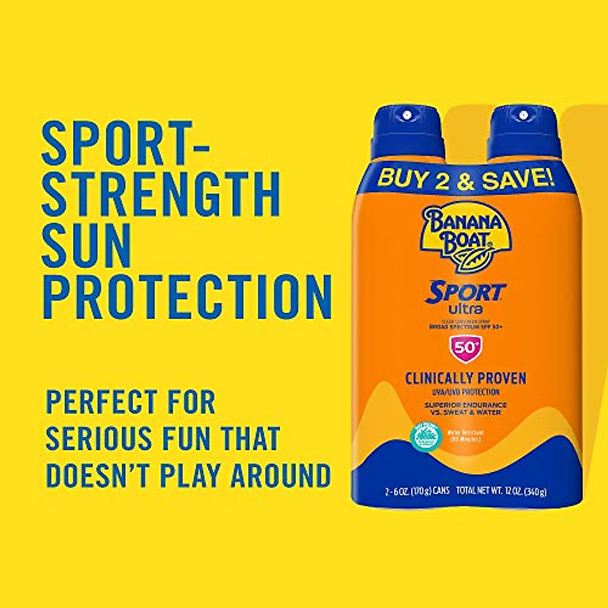 Banana Boat Sport Ultra SPF 50 Sunscreen Spray | Banana Boat Sunscreen Spray SPF 50, Spray On Sunscreen, Water Resistant Sunscreen, Oxybenzone Free Sunscreen Pack SPF 50, 6oz each Twin Pack