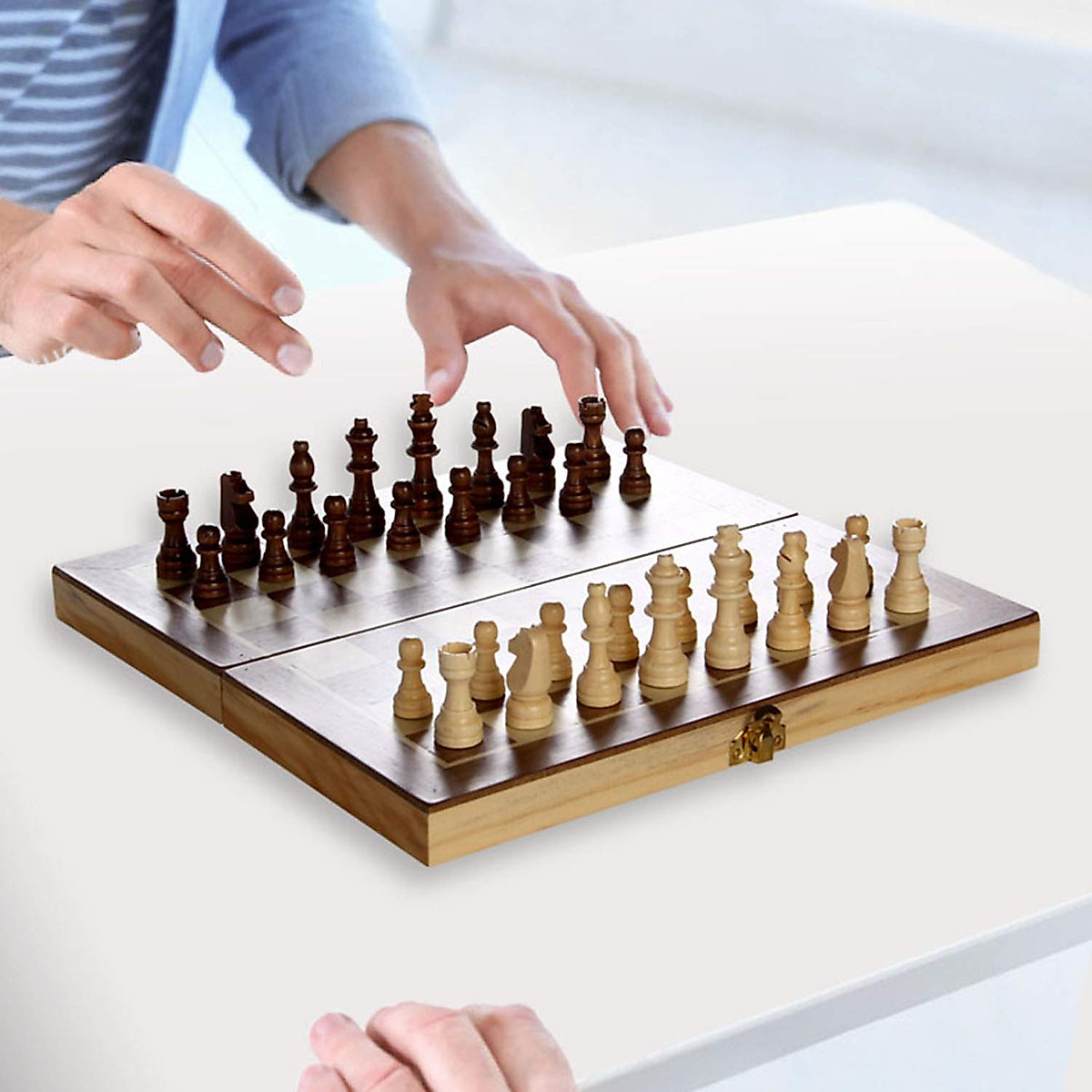 ASNEY Upgraded Magnetic Chess Set, 12” x 12” Folding Wooden Chess Set with Magnetic Crafted Chess Pieces, Chess Game Board Set with Storage Slots, Includes Extra Kings, Queens and Carry Bag