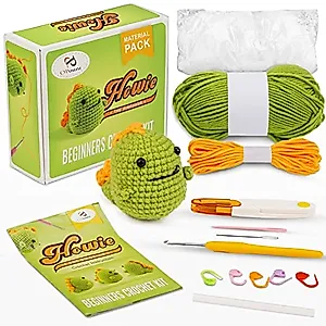 PP OPOUNT Beginner Crochet Kit - Cute Dinosaur, Complete Crochet Kit for Beginners, Starter Pack for Adults and Kids, Bundle Includes Yarn, Hook, Needles, Scissors, Accessories
