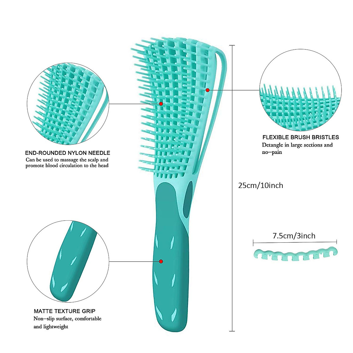 Detangling Brush for Curly Hair, Black Hair Detangler, Afro Textured 3a to 4c Kinky Wavy, for Wet/Dry/Long Thick Curly Hair, Exfoliating Your Scalp for Beautiful and Shiny Curls (Green)