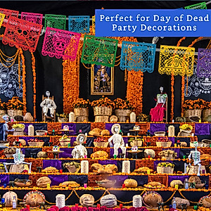 Mexican Party Banners (5 Pack - 10 Plastic Flag Designs per Banner) - Papel Picado Dia de Los Muertos Decorations for Altar - Day of The Dead Banners - Day of Dead Décor