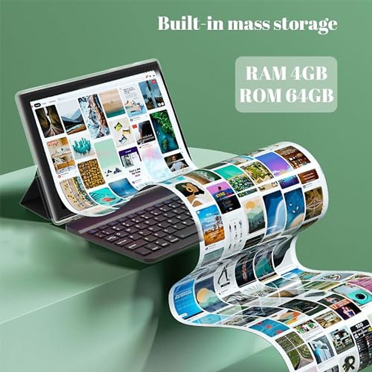 Aheadthink 2 in 1 Tablet, Tablet 10-inch HD Touch Screen, Tablet with Keyboard, 64 + 512gb Expansion, BT, WiFi, Dual Camera, 6000 mah Battery Life Long. (Black5)