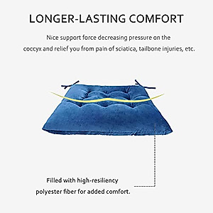 ELFJOY Set of 4 Square Chair Pads Indoor Seat Cushions Pillows with Ties Thick Soft Seat Cushion for Kitchen Dining Office Chair (18.8", Navy)