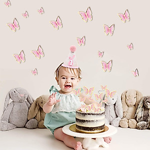 66 Pcs Butterfly Cupcake Toppers Birthday Party Decor,Pink Gold Cake Topper Picks Decor for Girls Women Wedding Birthday Party Baby Shower Party Wall Decoration